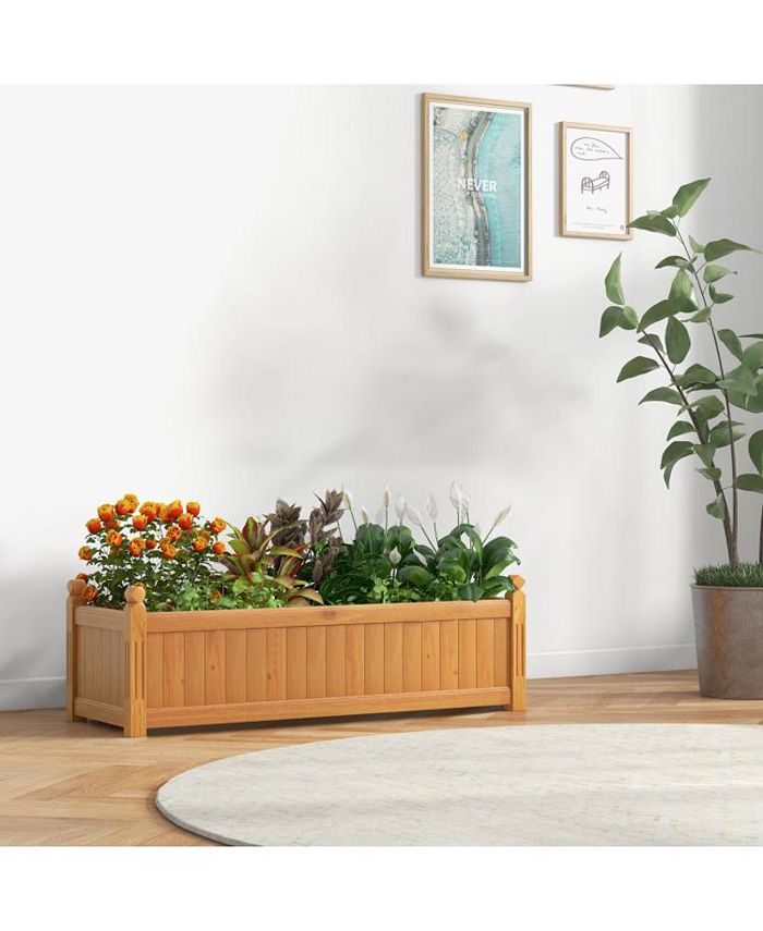 Slickblue Wooden Rectangular Garden Bed with Drainage System-Natural ...