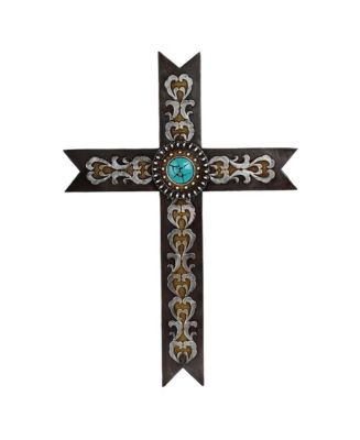 FC Design 16"H Decorative Cross with Flower String Wall Plaque Statue ...