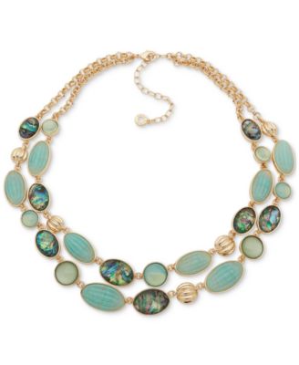 Anne Klein Gold-Tone Mixed Stone Layered Collar Necklace, 16" + 3 ...