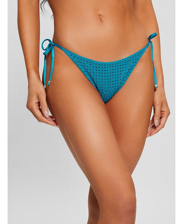 GUESS Women's Rhinestone String Bikini Bottoms - Macy's