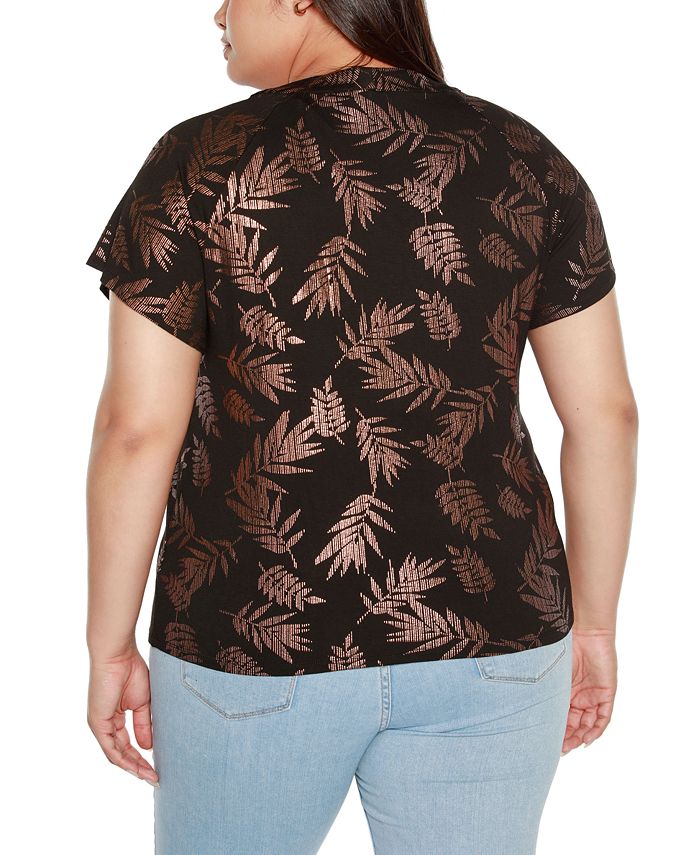 Belldini Plus Size Foil-Printed Keyhole Top - Macy's