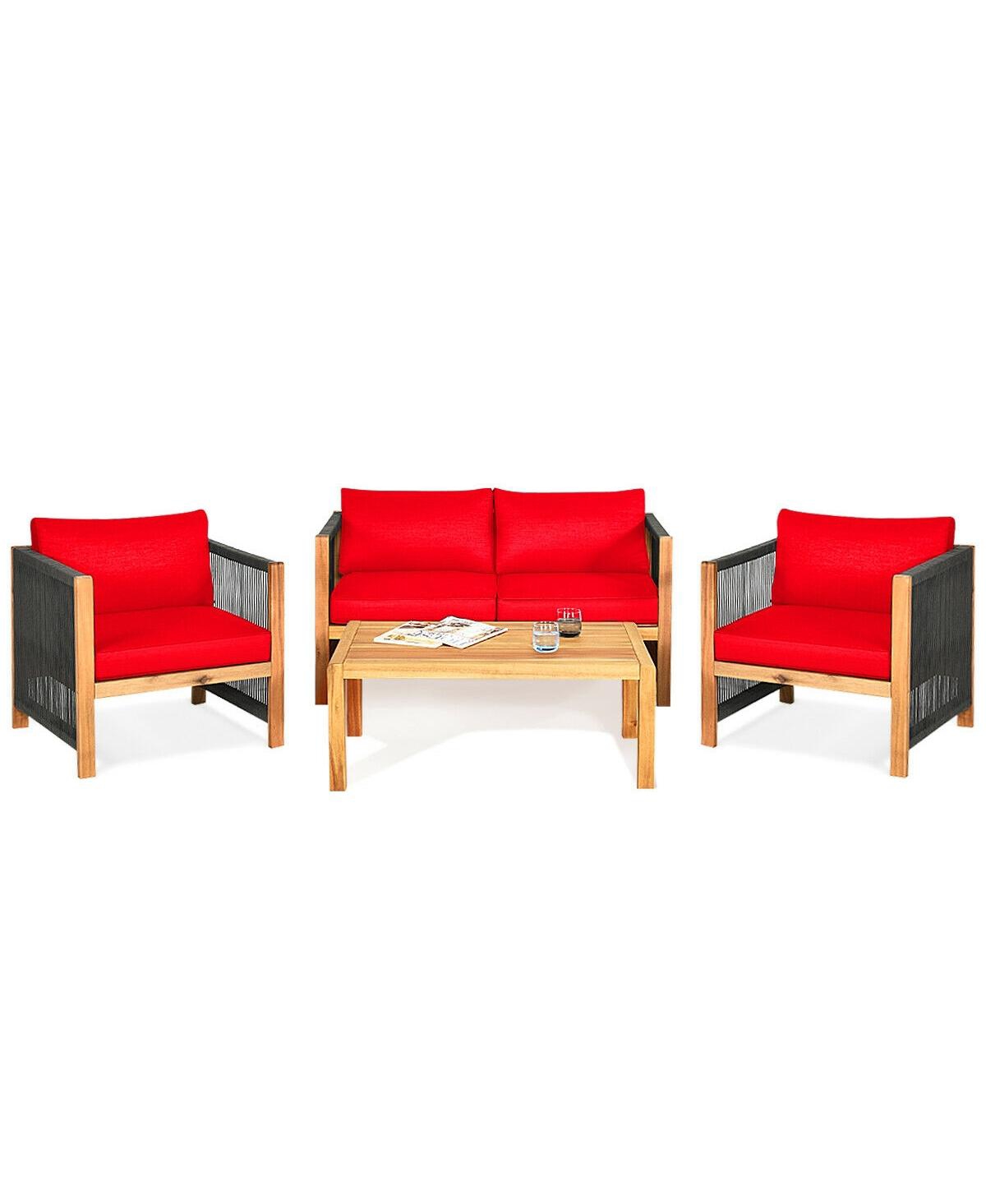 Click here for Sugift 4 Pieces Acacia Wood Sofa Set with Cushions... prices