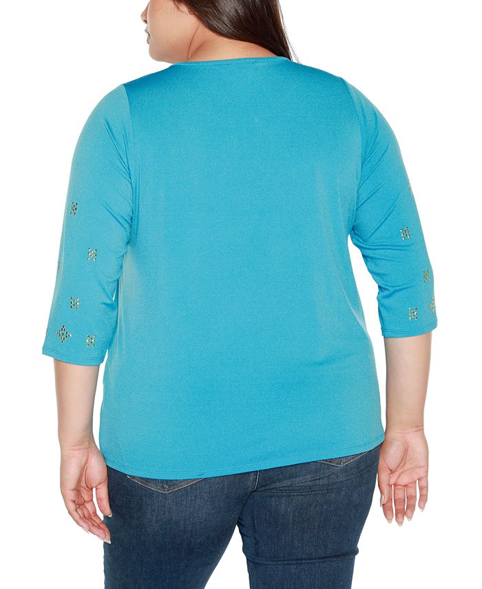 Belldini Black Label Plus Size Embellished Keyhole Knit Top - Macy's