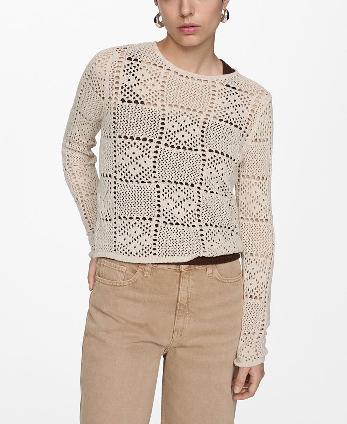 MANGO Women's Openwork Details Crochet Sweater - Macy's