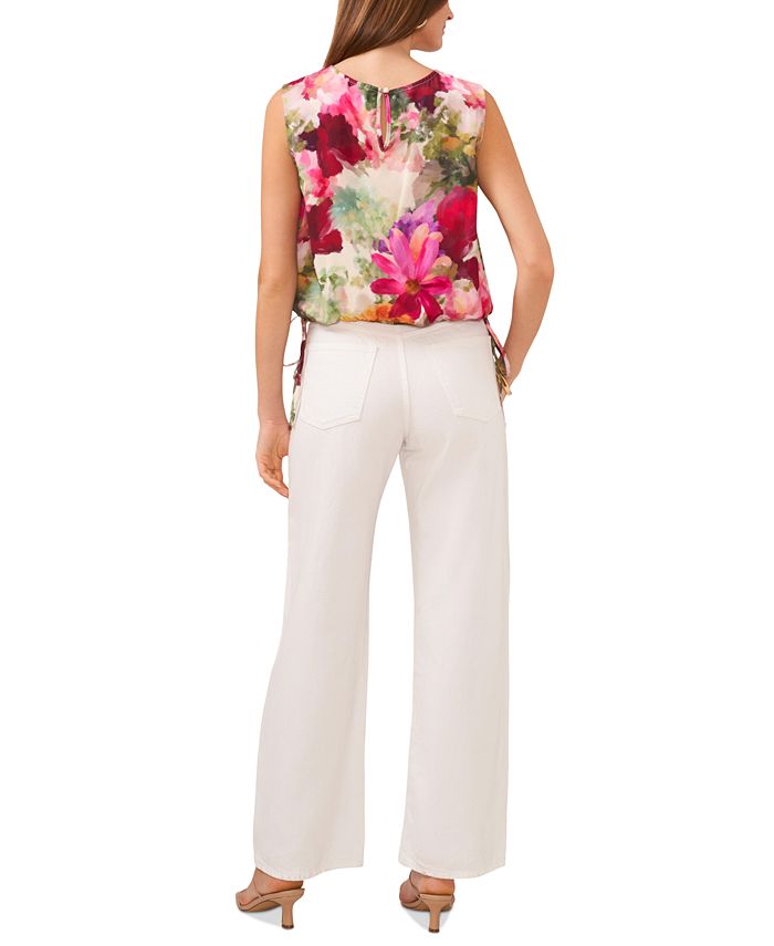 Vince Camuto Women's Floral Print Drawstring-Hem Sleeveless Top - Macy's