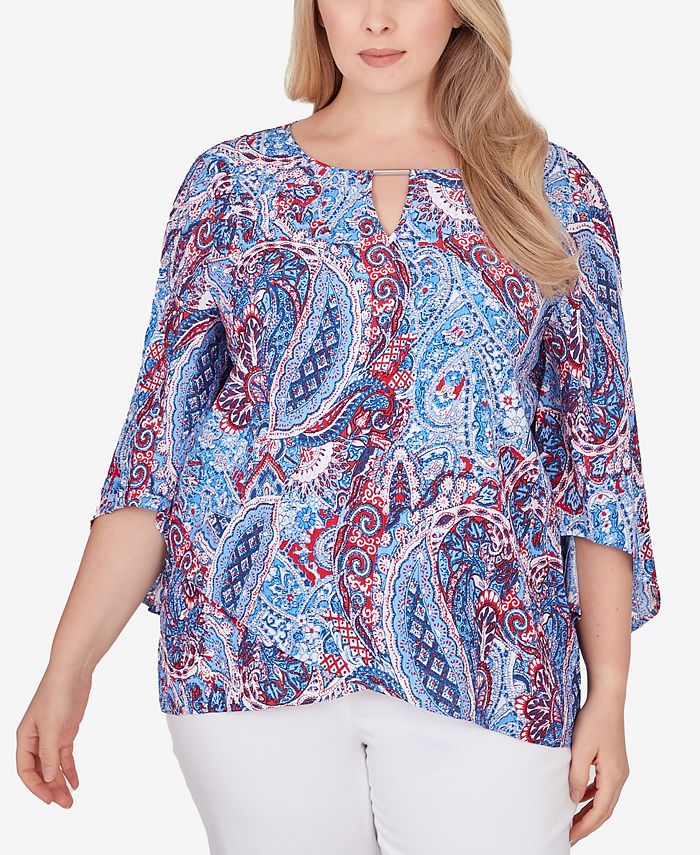Ruby Rd. Plus Size Woven Paisley Gauze Top - Macy's