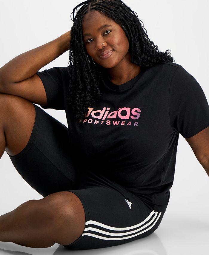 adidas Plus Size Graphic Linear Logo Cotton T-Shirt - Macy's