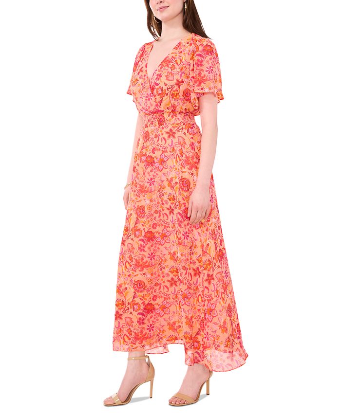 Sam & Jess Women's Printed Flutter-Sleeve Smocked-Waist Maxi Dress - Macy's
