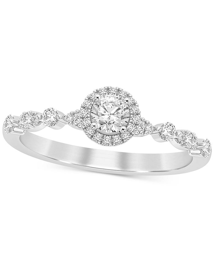 Macy's Diamond Halo Scalloped Engagement Ring (3/8 ct. t.w.) in 14k Gold - Macy's