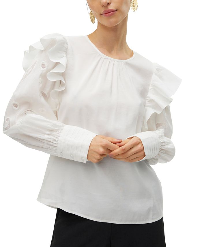 Vero Moda Women's Bilde Embroidered-Sleeve Frilled Top - Macy's