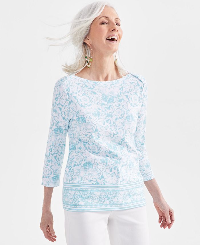 Style & Co Petite Printed Pima Knit Top, Created for Macy's - Macy's