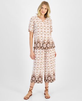 JM Collection Paradise Border Linen-Blend Top & Pants, Created for Macy ...
