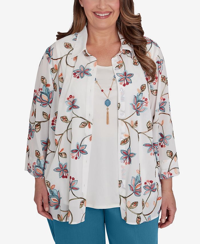 Alfred Dunner Plus Size Sedona Sky Warm Embroidered Two In One Top With ...