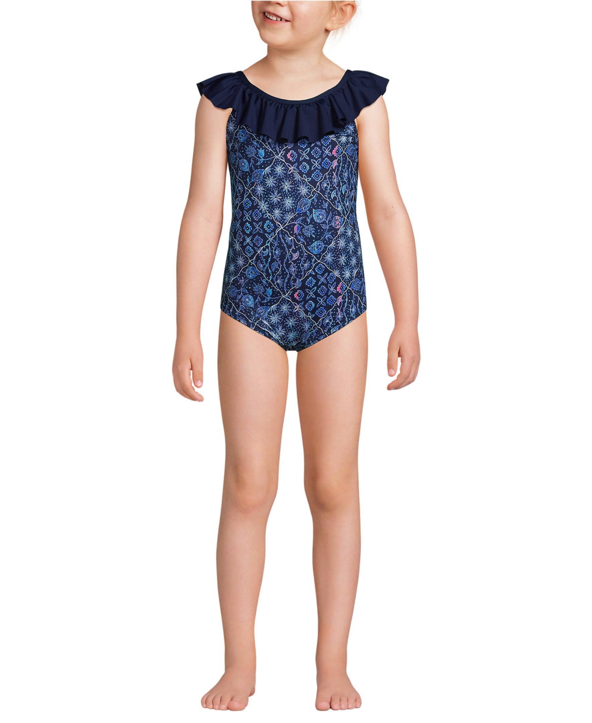 Click here for Lands End Girls Scoop Ruffle Neck One Piece Swimsu... prices