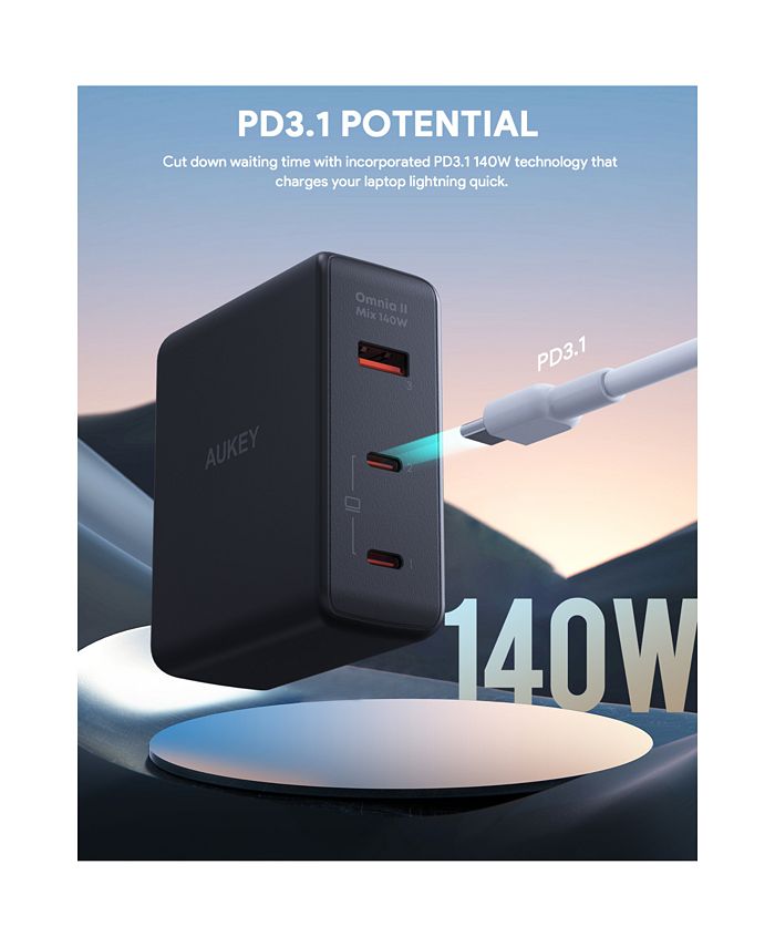 Aukey PA-B7O Omnia II Mix 140W 3-Port PD Wall Charger with GaN Power ...