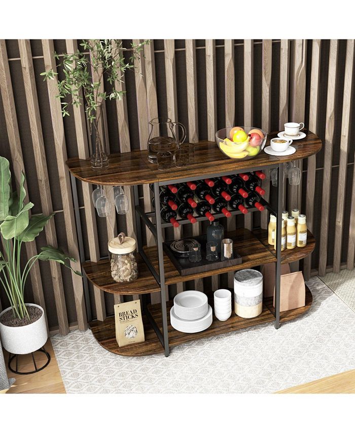 Slickblue 47 Inches Wine Rack Table with Glass Holder and Storage ...