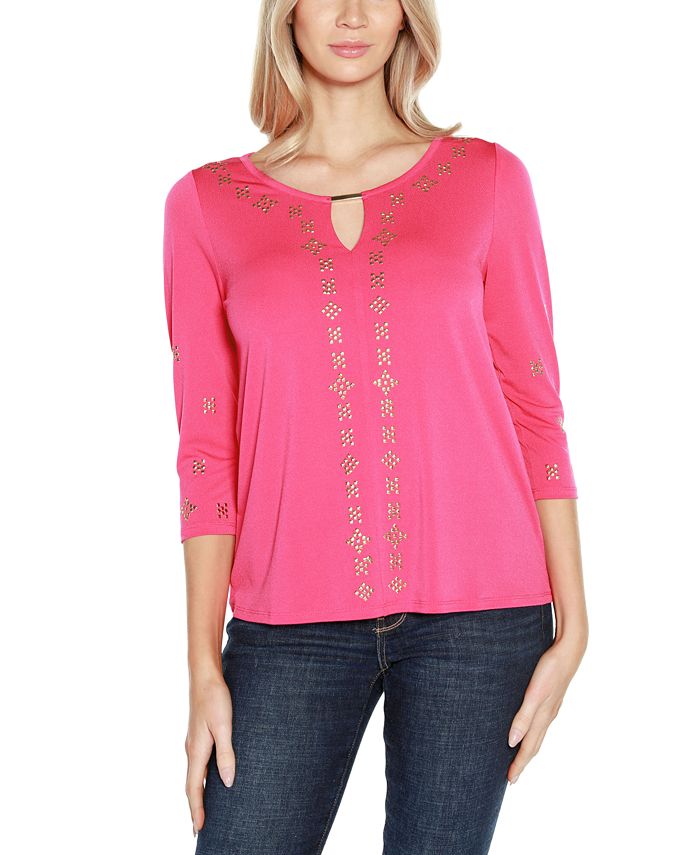 Belldini Women's Embellished Keyhole Knit Top - Macy's