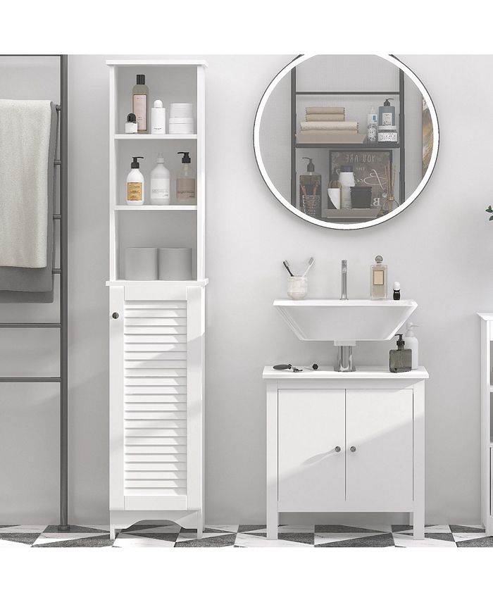HOMCOM Bathroom Cabinet Cupboard Shelving Storage Unit w/ Door & 6 ...