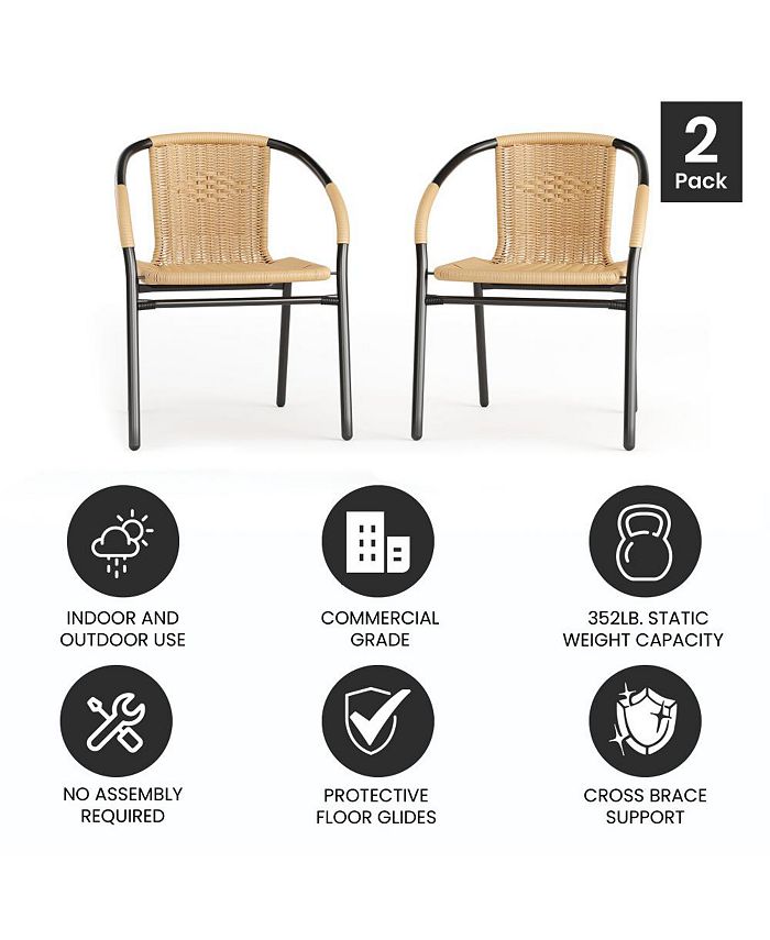 EMMA+OLIVER 2 Pack Rattan Indoor-Outdoor Restaurant Stack Chair With Curved Back - Macy's