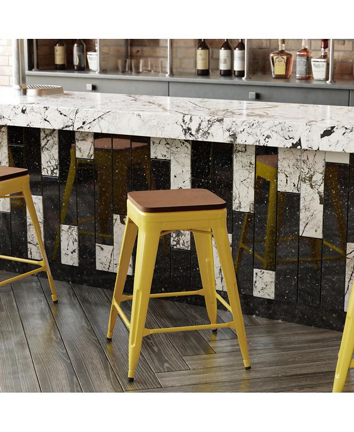 EMMA+OLIVER Kam Backless Metal Indoor-Outdoor Stool With All-Weather ...