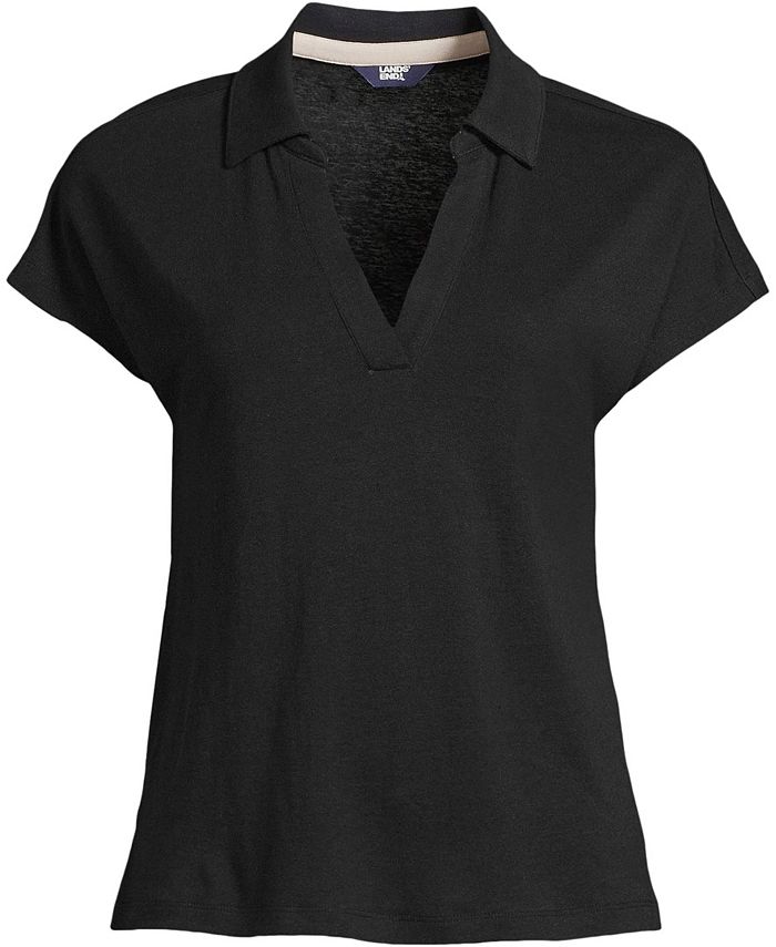 Lands End Womens Linen Blend Johnny Collar Polo Macys