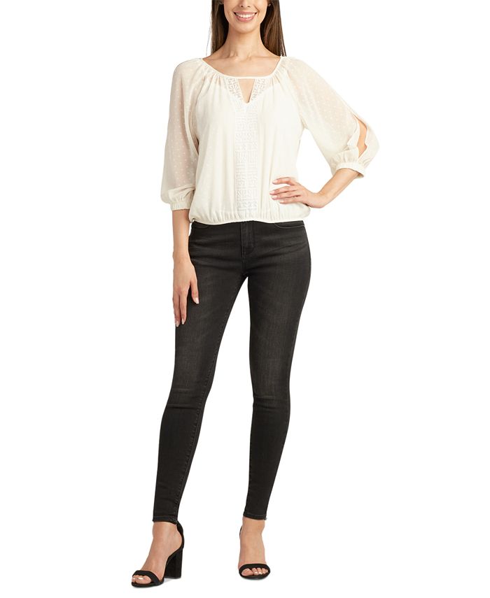 BCX Juniors' Round-Neck Clip-Dot Cutout Top - Macy's