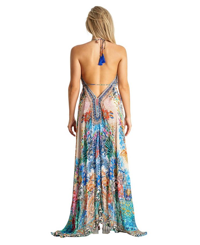 La Moda Clothing Women's Maxi Tropical Print Halterneck Dress - Macy's