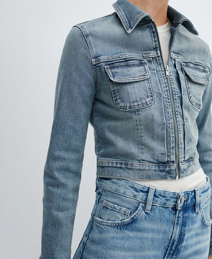 MANGO Women's Denim Crop Zip Jacket - Macy's