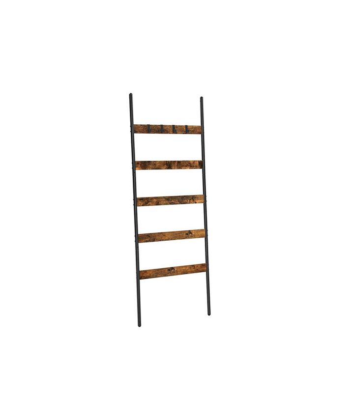 Slickblue 5-Tier Blanket Ladder Shelf, Wall-Leaning Rack with 4 Hooks ...