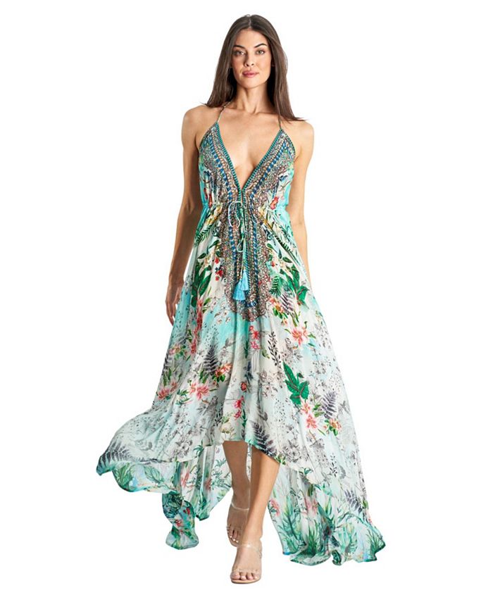 La Moda Clothing Women's Maxi Boho Art Halterneck Dress - Macy's