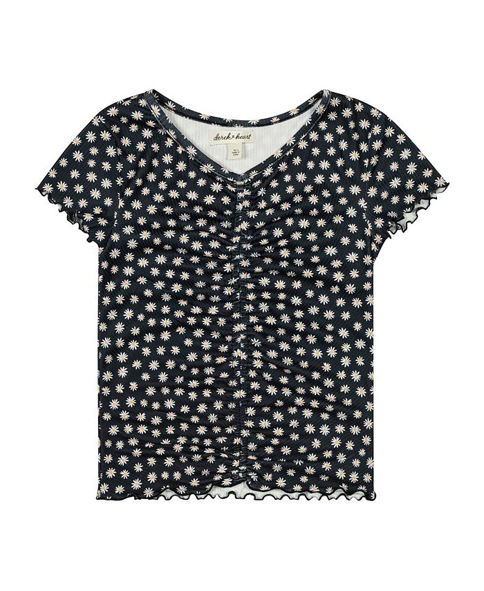 Derek Heart Big Girls Printed Rib Top with Front Ruching - Macy's
