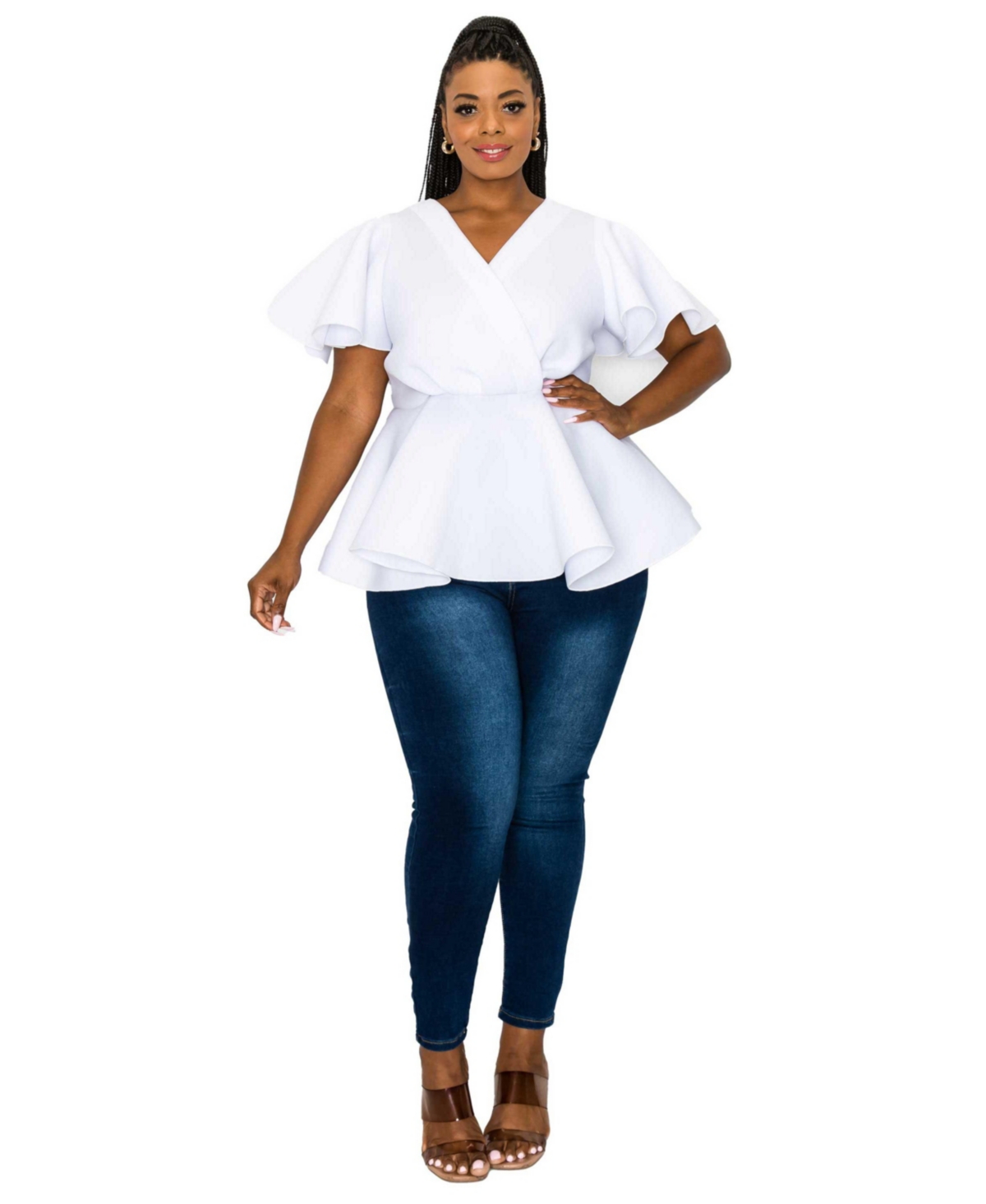 Click here for L I V D Plus Size Siobhan Neoprene Peplum Top - Wh... prices
