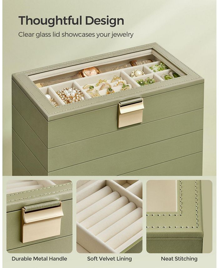 Slickblue Stackable Jewelry Box, Drawer Jewelry Organizer, with Glass ...