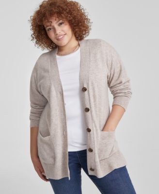 Charter Club Plus Size Cashmere Button-Front Cardigan, Created for Macy ...