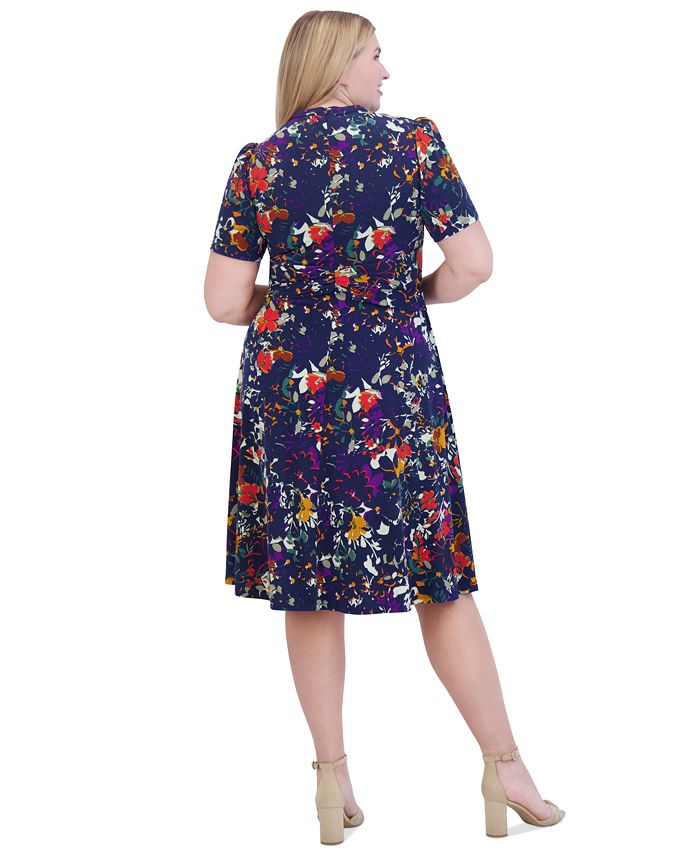 Jessica Howard Plus Size Floral Print Twist Front Midi Dress Macys
