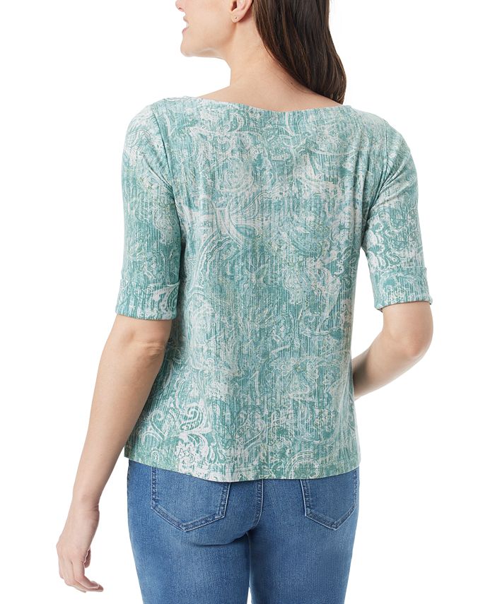 Gloria Vanderbilt Women's Alanis Boat Neck Elbow-Sleeve T-Shirt - Macy's