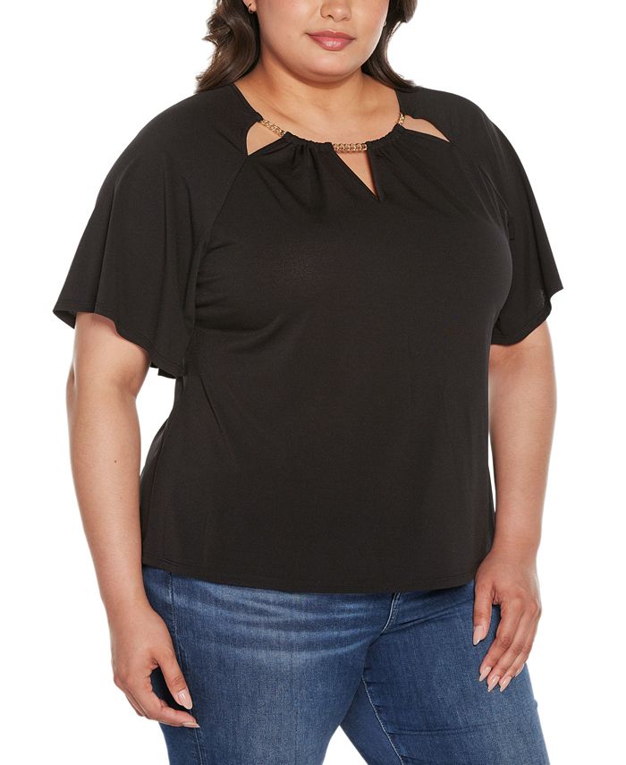 Belldini Black Label Plus Size Cutout Detail Knit Top - Macy's