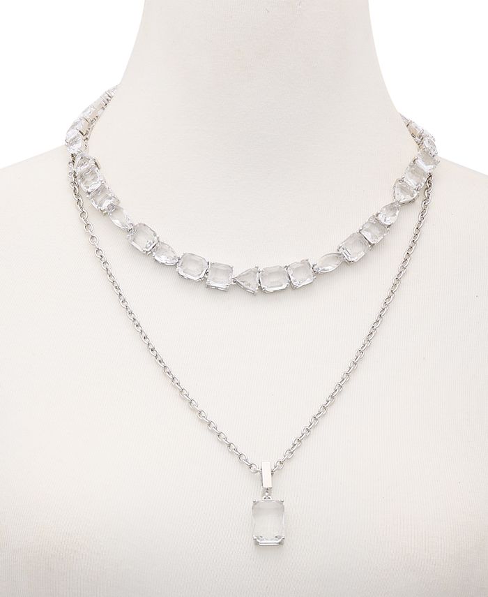 GUESS Crystal 18" Layered Pendant Necklace - Macy's