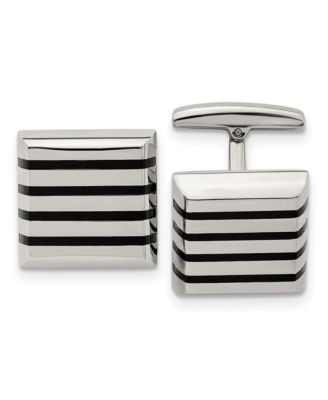 Chisel Stainless Steel Polished Black Rubber Square Cufflinks - Macy's