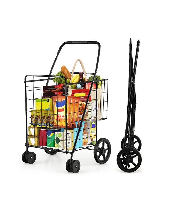 SUGIFT Folding Shopping Cart with Swiveling Wheels and Dual Storage ...