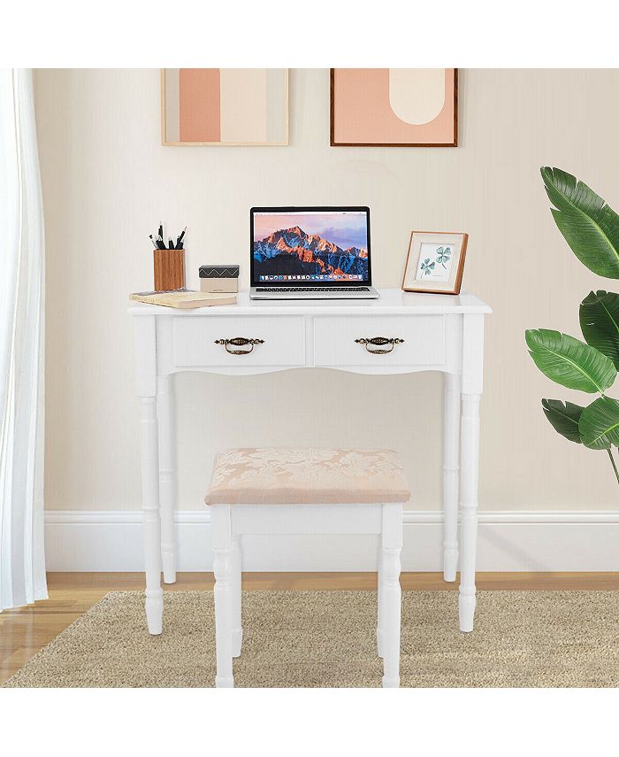 SUGIFT Simple Vanity Set with Tri-Folding Mirror Drawers and Storage ...