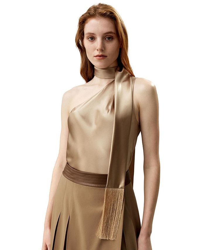 LILYSILK Women's One-Shoulder Evening Watershine Silk Top - Macy's