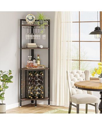 Tribesigns Corner Wine Rack with Glass Holder and Storage Shelves, 4 ...
