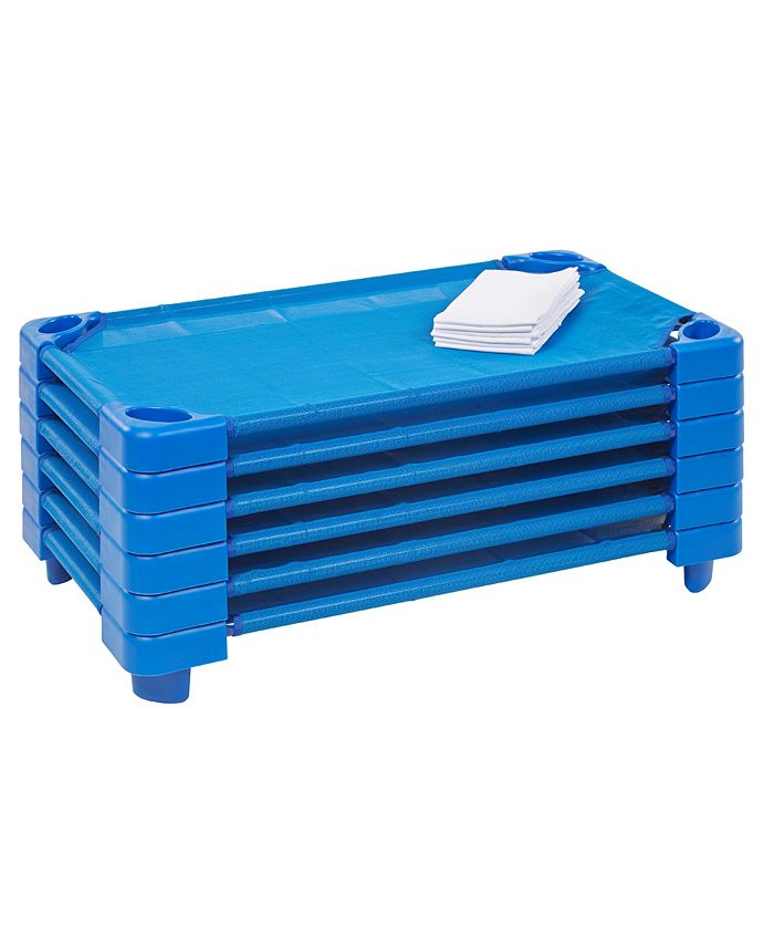 ECR4Kids Toddler Stackable Kiddie Cot with Sheet Size, Blue, 6-Pack ...