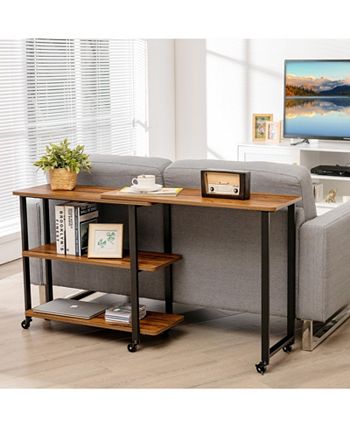 Slickblue 360° Rotating Sofa Side Table with Storage Shelves and Wheels ...