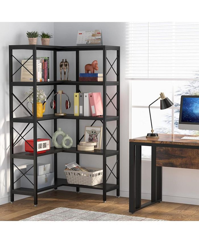 Tribesigns 5-Shelf Corner Bookshelf, Large Modern Corner Bookcase ...