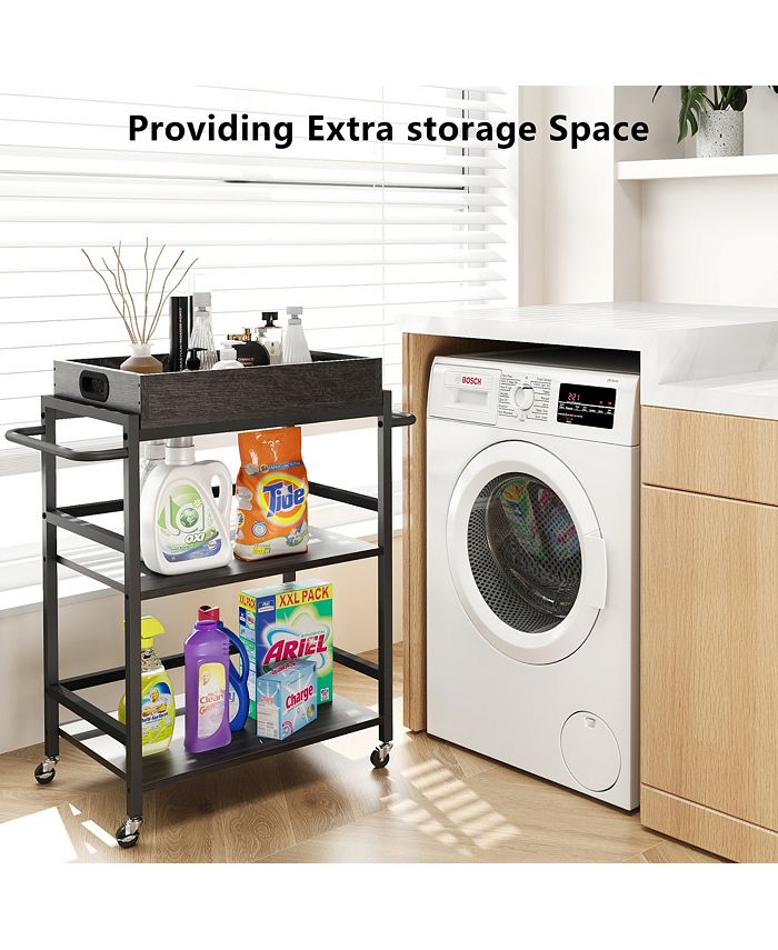 SUGIFT Rolling Wine Storage Buffet Sideboard Wooden Bar Storage Cabinet ...