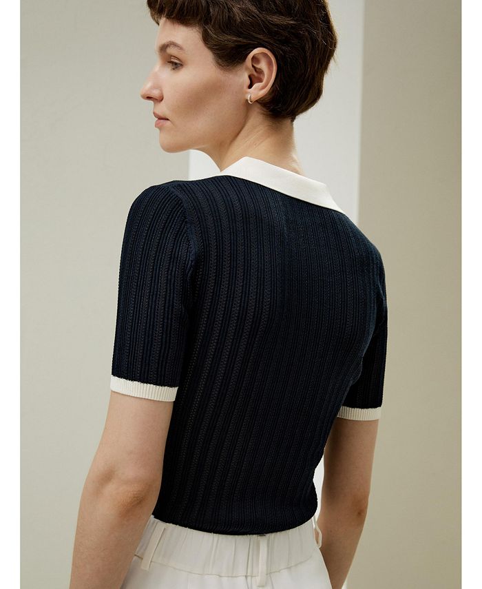 LILYSILK Women's V Neck Ribbed Silk Knit Top for Women - Macy's