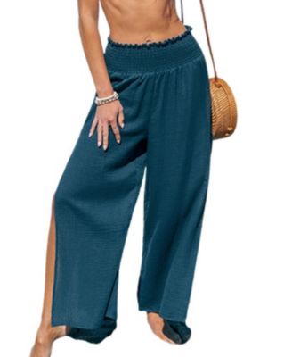 CUPSHE Women's Blue Smocked Waist Straight Leg Split Seam Pants - Macy's