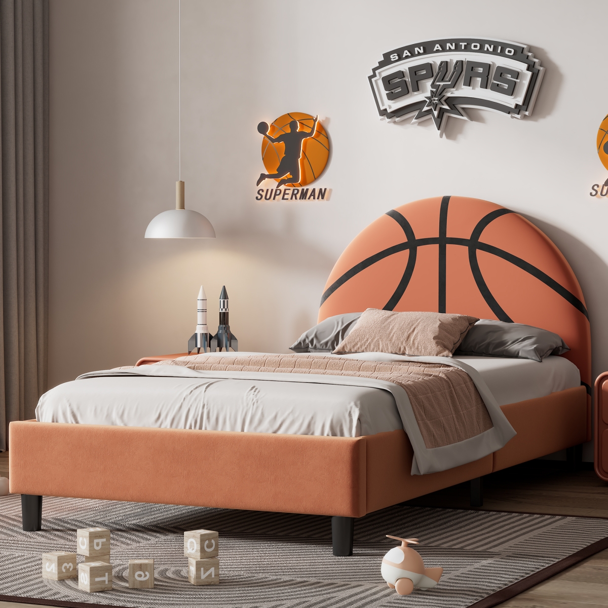 Click here for Simplie Fun Basketball Design Upholstered Twin Pla... prices